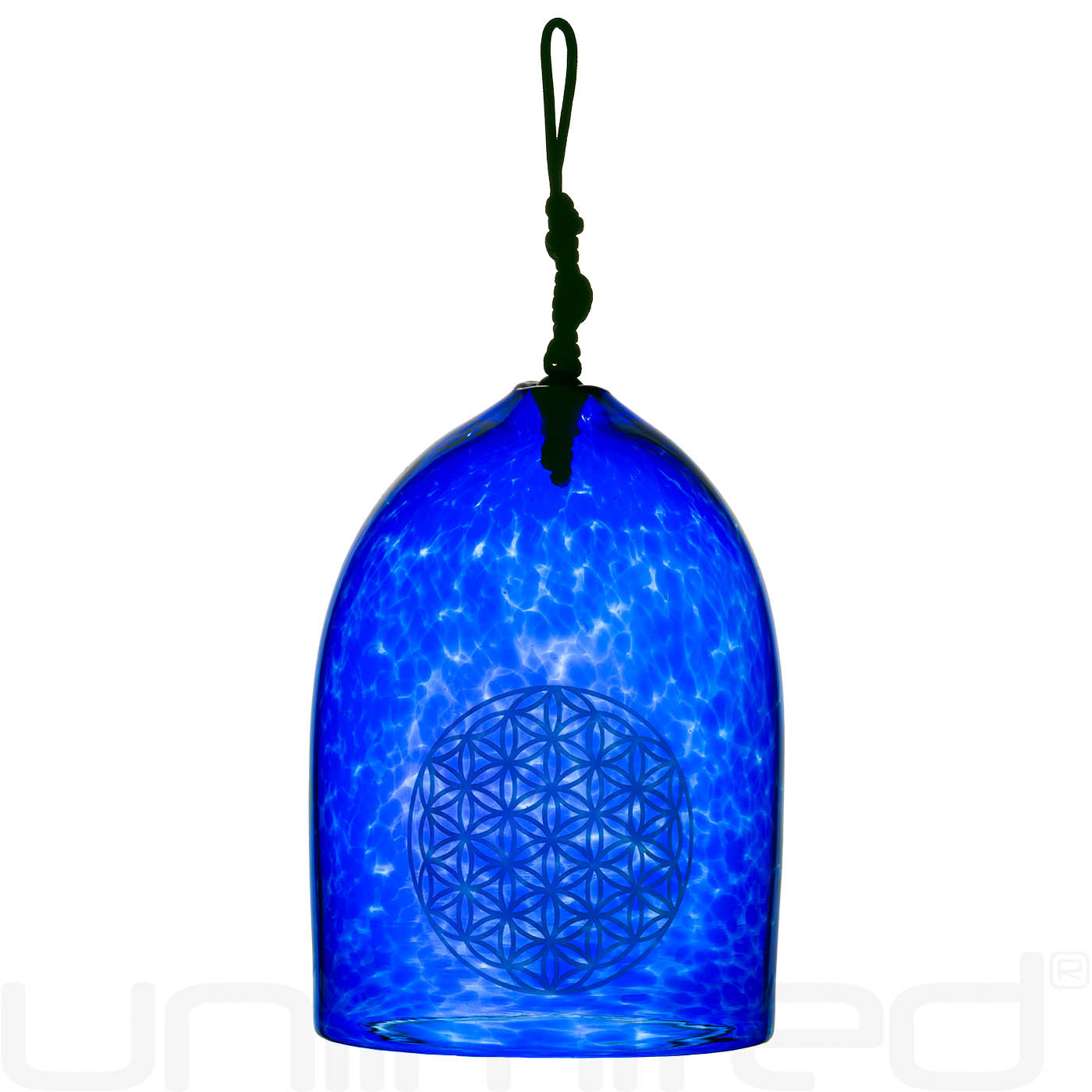 Shrader Made Glass Deep Blue Bell with Flower of Life Symbol ...